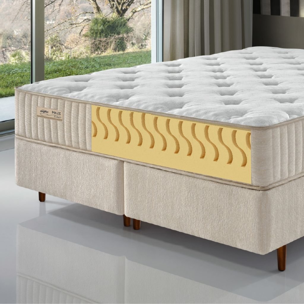 Conjunto Cama Box 100% Espuma Maze 138x188x56 Ecoflex