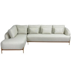 Sofá com Chaise Esquerda Dubai 2,95m em Linho Tricô e Courino Creatore