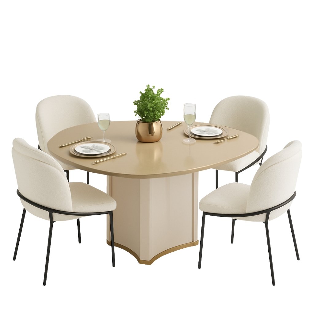 Conjunto Mesa Orgânica Chanel 1,36m Triangular Dourada c/ 4 Cadeiras ...